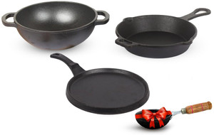 The Indus Valley Cast Iron Cookware Set | Set of Kadai, Skillet, Tawa ...