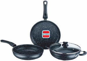 UCOOK Rock Series (3+1) Aluminium Kadhai with Glass Lid, Frypan and ...