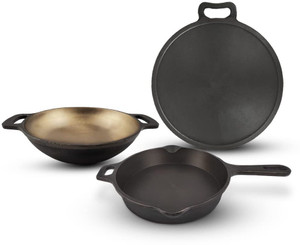 The Indus Valley Pre Seasoned Super Smooth Cast Iron Cookware Set of ...