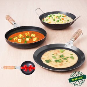 The Indus Valley Pre-Seasoned Light Iron Cookware Set + Free Tadka Pan ...