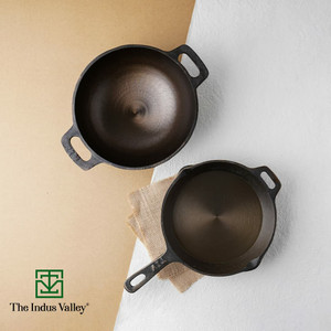The Indus Valley Pre-seasoned Super Smooth Cast Iron Skillet + Kadai ...