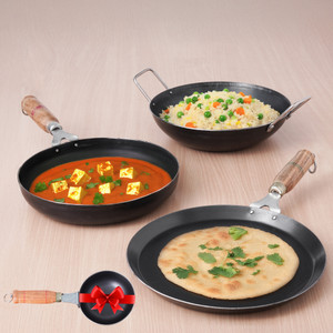 The Indus Valley Pre-Seasoned Light Iron Cookware Set + Free Tadka Pan ...