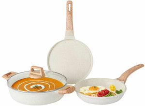 CaROTE 24 Pan+28 Dosa Tawa+28 Kadai, White Induction Bottom Non-Stick ...