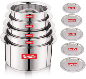 Redific Stainless Steel Tope with Lid Patila Bhagona Pateli 10 Piece ...