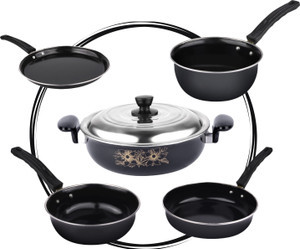 MY STORE Non-Stick Cookware Set (6 Pcs) Kadhai with Lid, Tawa, Frypan ...