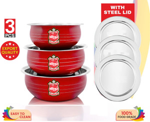 Nirvika Stainless Steel Powder Coating Red handi with Lid 0.750 L, 1. ...