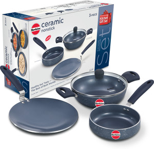 Hawkins Ceramic Nonstick 3-Piece Kitchen Gift Set - Kadhai, Frying Pan ...