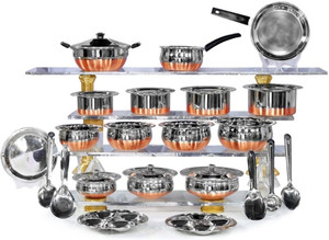 MAHAVIR 30 Pcs Copper Base Cook & Serve Set Cookware Set Price in India ...