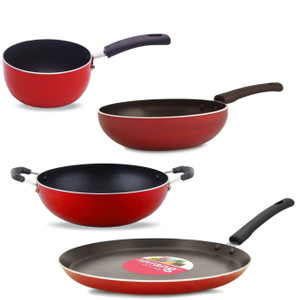 NAVRANG NONSTICK 4 PCS COMBO (TAWA, KADAI, SAUCE PAN, FRYPAN) Non-Stick ...