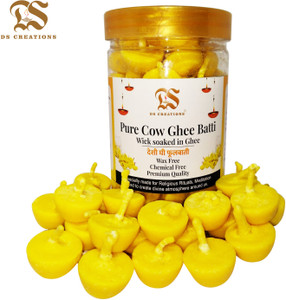 DS Creations Pure Cow Ghee Batti | Wick Soaked in Ghee | (50 Pieces ...