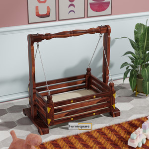 FURNISQUARE Solid Sheesham Wood Cradle| Wooden Palna | Jhula for kids ...