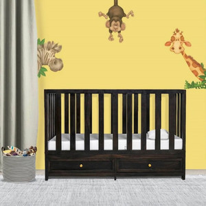 Wakefit Elsa Sheesham Wood Crib with 2-Drawer Storage | American Walnut ...