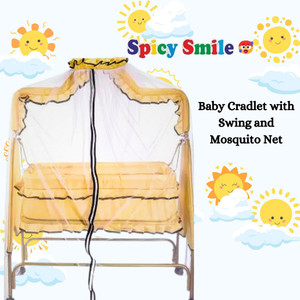 Spicy Smile Baby Cradle with Swing & Mosquito Net with Four Wheels with ...