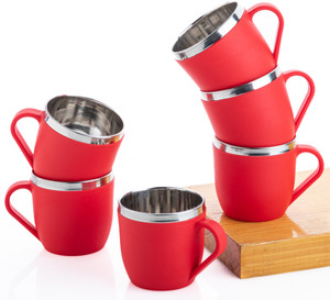 APEX Pack of 6 Stainless Steel, Plastic Tea Cups Set | Coffee Cup Set ...