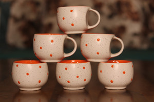 KIKI CREATION Pack of 6 Ceramic, Bone China orange Pari Small Size tea ...