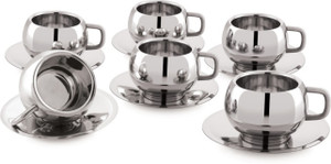 Padma Pack of 12 Stainless Steel Stainless Steel Matka Cup and Saucer ...