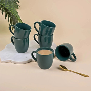 Storepedia Pack of 6 Ceramic Dark Green Color Tea Cups Set of 6 - 200ml ...