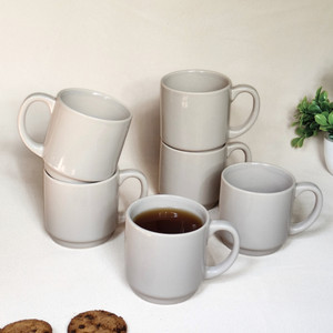 VISTAS Pack of 6 Ceramic Off-White Ceramic Tea Cup Set of 6, 200ml Each ...