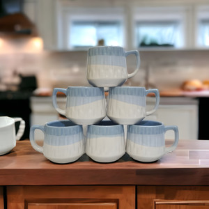 Boncel Pack of 6 Ceramic Blue & White Tea/Coffee Cup Set - 150 ML Each ...