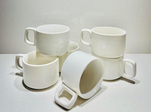 DinnerDine Pack of 6 Ceramic Premium Hotel Coffee Cup Set, White Glossy ...