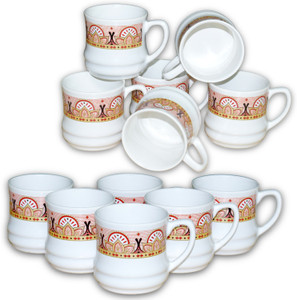 KC Somny Pack of 12 Ceramic Floral Border Coffee Cup & Tea Cup Set of ...