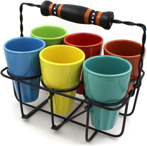 POTZO Pack of 6 Ceramic Cutting Tea Glasses, with Iron Stand Price in ...