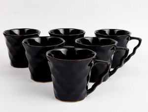 INDKRAFT Pack of 6 Ceramic Diamond Cut Black Fine Tableware Ceramic Tea ...