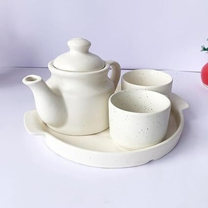 The earthystone Pack of 2 Ceramic Off White Morning Tea Set 2 Cups 1 ...