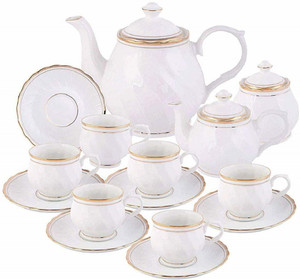 yunivan Pack of 15 Ceramic Bone China Gold Line Tea Cup and Saucer/Tea ...