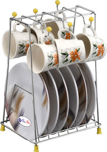 FineArts Cup Kitchen Rack Steel Cup Saucer Plate Stand With 6 Hooks For ...