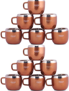 STEEPLE Pack of 12 Stainless Steel Set of 12 Steel Tea Cups Coffee Mug ...