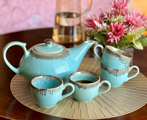 Praahi Lifestyle Pack of 5 Ceramic Tea Cup Set with Kettle (5 Pieces ...