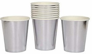 lalantopparties Pack of 10 Paper Silver Paper Cups, Disposable Cups ...