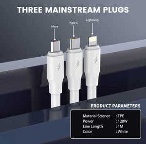 TECHGEAR Lightning Cable 1.2 m 3 in 1 Charing Cable, 1.2 Mtr., Multi ...