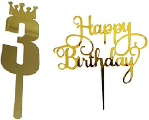 MOREL Gold NUMBER 3 CAKE TOPPER WITH HAPPY BIRTHDAY TOPPER FOR BIRTHDAY ...