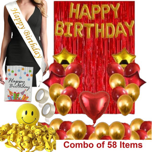MAA Multicolor Happy Birthday Combo 58 Items Sash, Metalic and Smiley ...