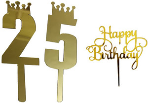 MOREL Gold NUMBER 25 CAKE TOPPER WITH HAPPY BIRTHDAY TOPPER FOR ...