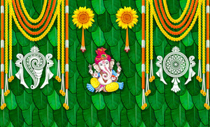 HARSHAD CREATION Multicolor Ganesh Ji pooja Banana Blackdrop Decoration ...