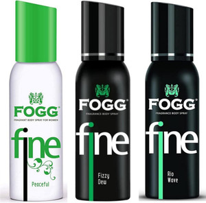 FOGG Fine Peaceful 120ml, Fizzy Dew 120ml, Rio Wave 120ml ( Pack of 3 ...