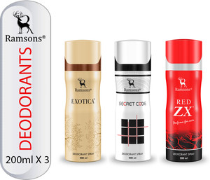 RAMSONS Exotica, Secret Code and Red ZX Deodorant Combo Deodorant Spray ...
