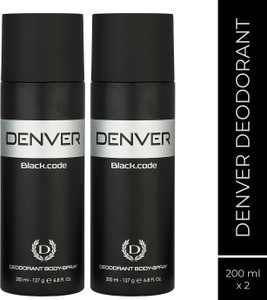 DENVER Black Code Deo Long Lasting Pack Of 2 Deodorant Spray - For Men ...