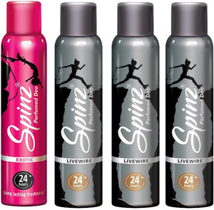 Spinz 1 EXOTIC 75ML & 3 LIVE WIRE 75ML EACH Deodorant Spray - For Women ...