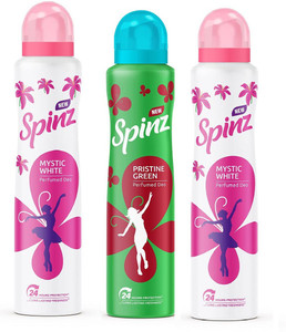 Spinz 2 MYSTIC WHITE ,1 PRISTINE GREEN DEODORANT,150 ML EACH ,PACK OF 3 ...