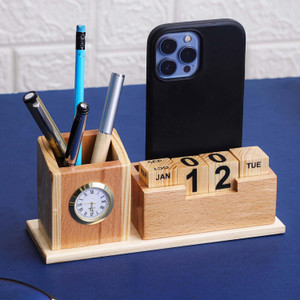 Flipkart.com | OCHHAV 2 Compartments Wooden Pen Holder with Clock ...