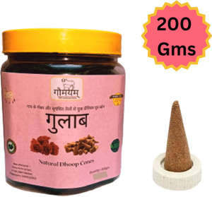 Gaumayam Gulab Dhoop Cones for Pooja 200 gm Cone Jar with Stand Incense ...