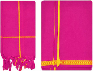 SK NAREN Kerala Style Men's Gold Border Pink Color Cotton Dhoti With ...