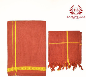 Rajavivaha Temple Wear Kaavi colour Solid Men Dhoti - Buy Rajavivaha ...