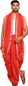 RAMESHWARAM FABRICS Red Color Silk Ready to Wear Dhoti for men ...