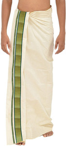 looms & weaves Kerala Handloom Dhoti With Gold & Dark Green Stripe(200 ...