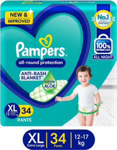 Pampers Extra Large size baby diapers 34 peace, Lotion with Aloe Vera ...